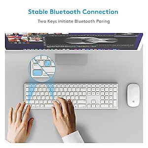 Full-Size Wireless Bluetooth Keyboard for Apple Mac OS Layout with Numeric Keypad,Keypad Risers,90-Day Life Rechargeable Battery,Scissor-Switch Tactile Typing for iMac/Mac Mini/MacBook Pro/Air