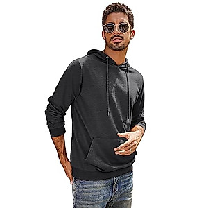 COOFANDY Men Casual Hooded Long Sleeve Sweatshirt Lightweight Pullover Hoodied Dark Grey