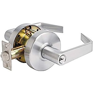 Master Lock Keyed Entry Door Lock, Brushed Chrome Finish Commercial Door Handle, Interior or Exterior Lever Style Locking Door Handle, SLCHKE26D