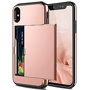 SAMONPOW iPhone X Case, iPhone 10 Case,Hybrid iPhone X Wallet Case Card Holder Shell Heavy Duty Protection Shockproof Anti Scratch Soft Rubber Bumper Cover Case for iPhone X 5.8 inch Rose Gold