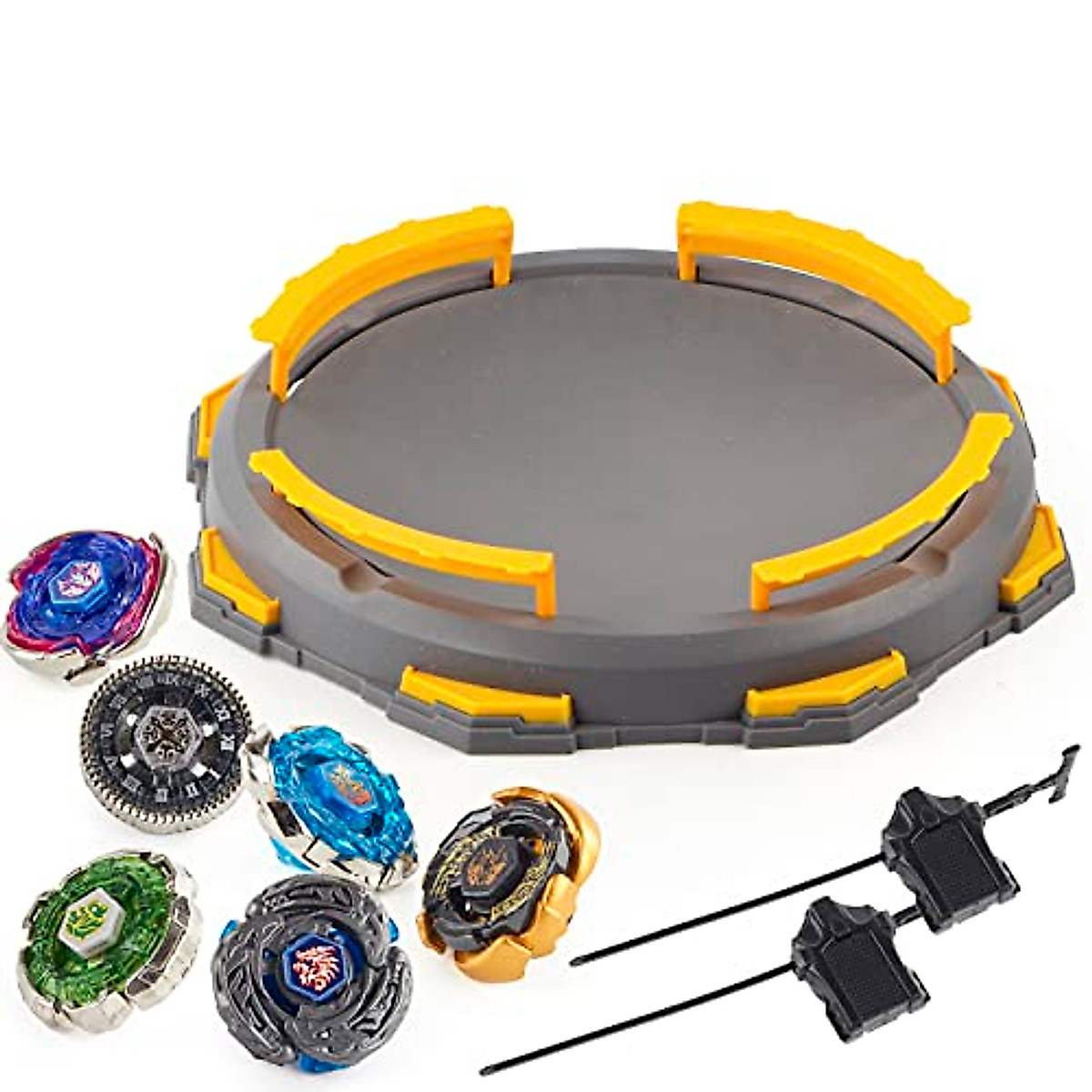 WNSULL Bey Stadium Metal Fusion Set-Battle Game with 1Stadium, 6 Battling Top Toys and 2 Launchers-Toy Gift for Boys Kids Ages 6 7 8 9 10 11 12 Years Old
