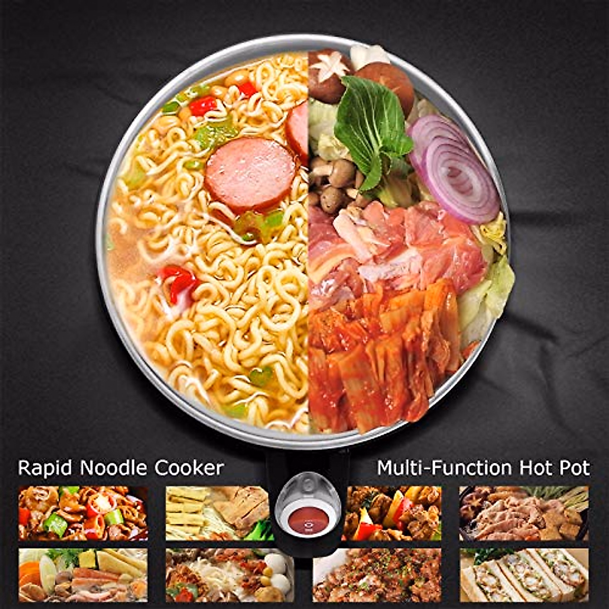 Topwit Electric Hot Pot Mini, 1.2 Liter Electric Cooker, Noodles Cooker, Electric Kettle with Multi-Function for Steam, Egg, Soup and Stew with Over-Heating Protection, Boil Dry Protection, Dual Power