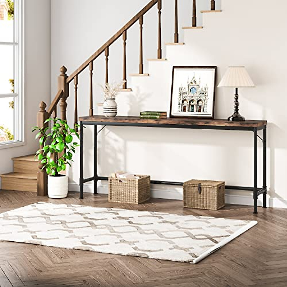 Tribesigns 70.9 Inch Extra Long Console Table, Narrow Long Sofa Table Behind Couch, Rustic Entryway Hallway Table Industrial Height Bar Table for Living Room