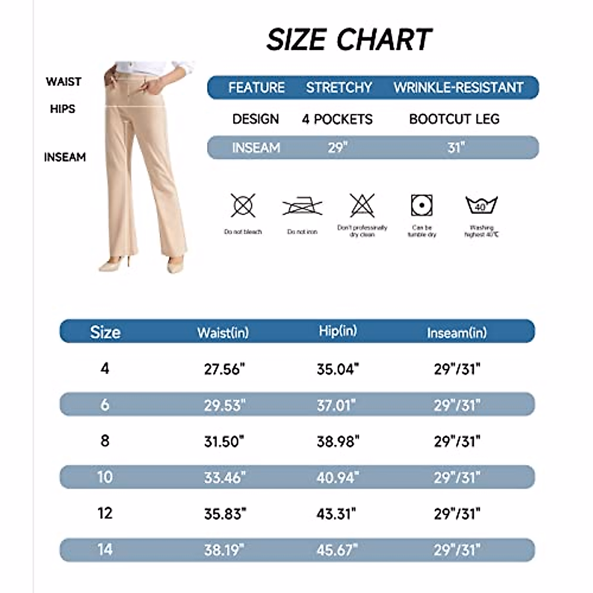 Libin Women's Bootcut Dress Pants 31" Business Casual Work Pants High Waisted Stretchy Slacks for Women Yoga Office Trousers with 4 Pockets, Khaki, 4