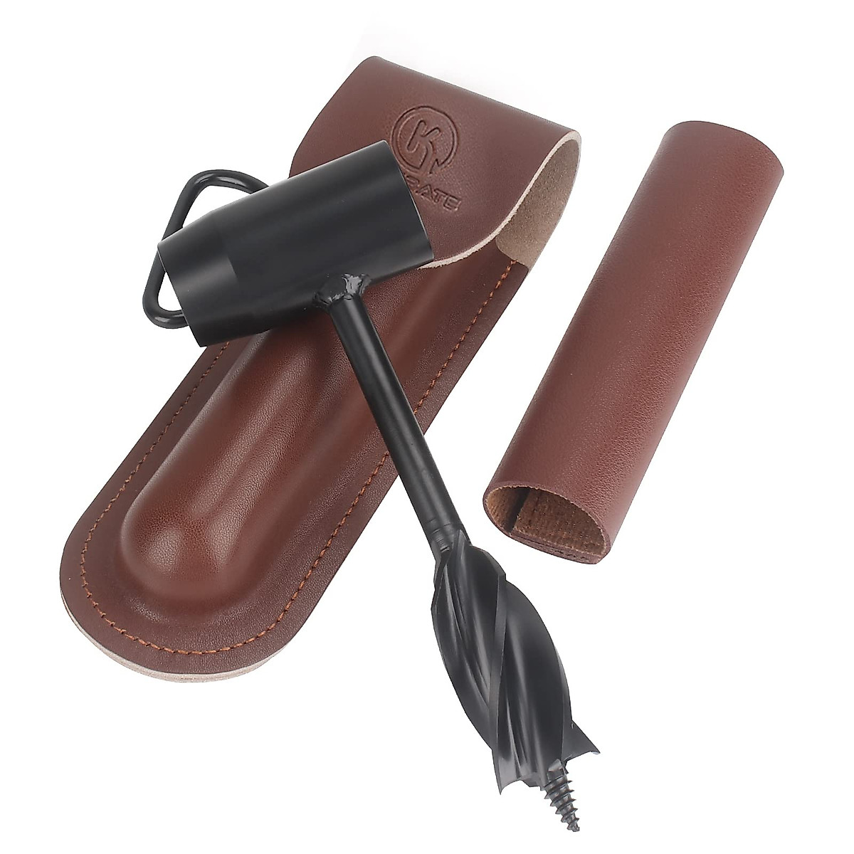 Kosibate Bushcraft Tools,Camping and Outdoor Backpacking Gear,Survival Tools for Bushcraft Settlers Wrench, Outdoor Wood Peg and Hole Maker,Hand Auger with Holster (Black)