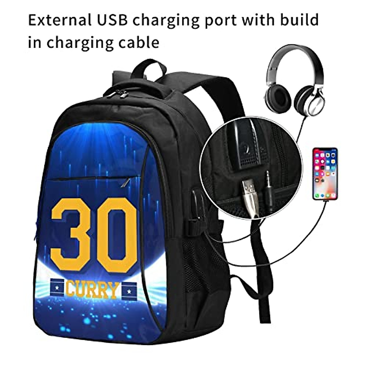 Basketball Curry 16IN Laptop Backpack Work Travel College Anti Theft Durable Travel Daypack With Usb Charging Port Gift For Men Women