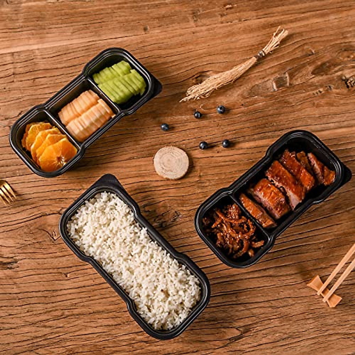 OTOR Bento Boxes Meal Prep Containers 3 Compartments with Clear Airtight Lids Food Grade Deli Container Lunch boxes take away Travel Containers Freezer Safe16oz 25 Sets