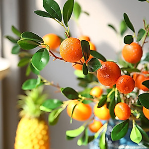 FXforer 4 Pcs Artificial Orange Branch,34.3 Inch Simulation Fruits Tree Stem with Green Leaves,Imitation Plants Bouquet for Home Garden Holiday Decor, 210402YF34-2-4a-10479-1849293441, Yellow, 87CM