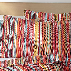 Levtex Home - Uluru Quilt Set - King Quilt + Two King Pillow Shams - Boho Stripe - Orange Teal Red Green Yellow Black White - Quilt (106x92in.) and Pillow Shams (36x20in.) - Cotton