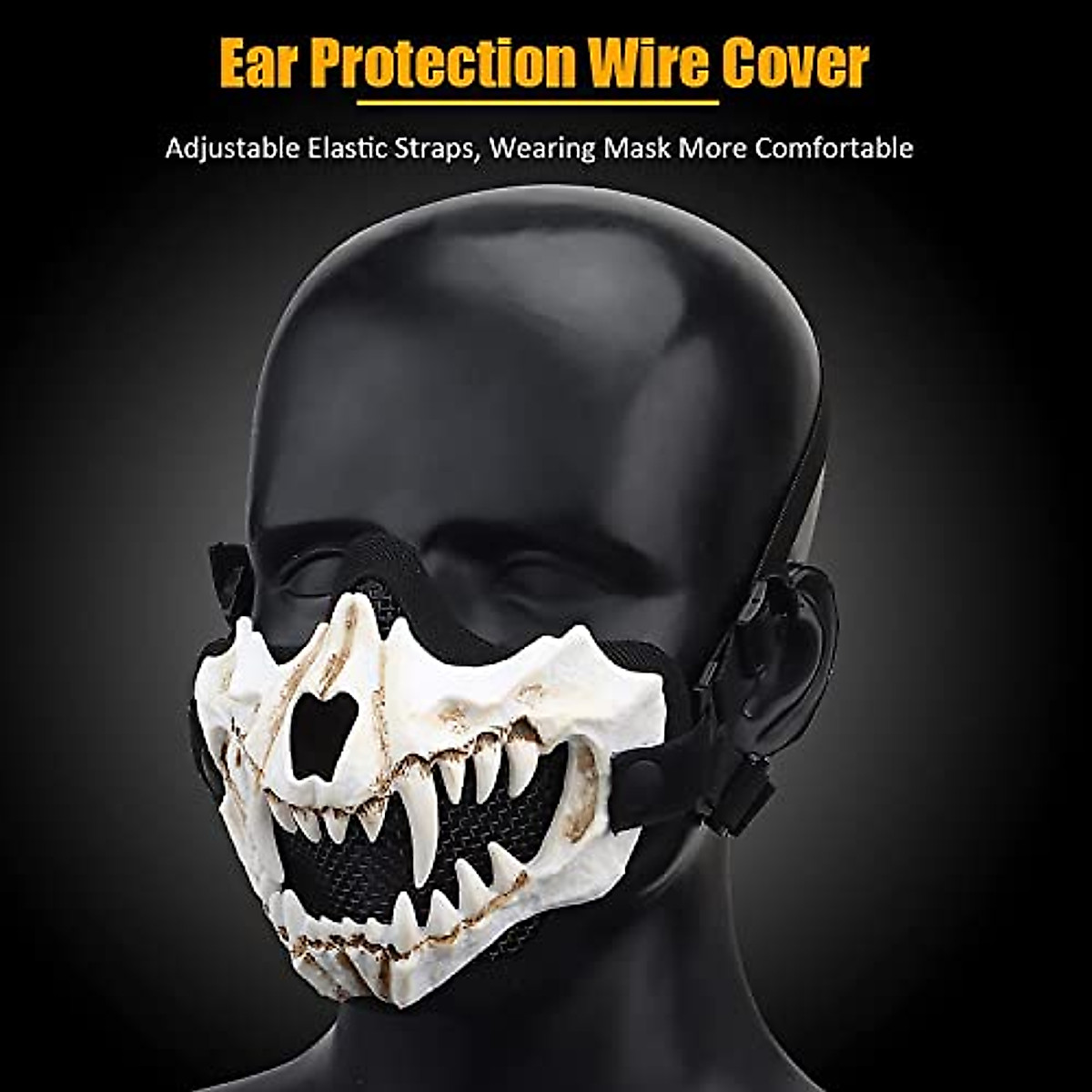 Yzpacc Airsoft Half Face Skull Masks Tactical Face Protection Mesh Mask for Halloween Cosplay Paintball CS Hunting (bk-02)