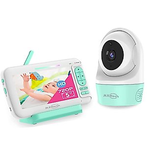 JLB7tech 5” 720P HD Video Baby Monitor with 1 Remote Camera, Remote Pan/Tilt/Zoom, High Definition, Portable Charging Cradle, Two-Way Audio, Auto Night Vision, 5 Lullabies, No WiFi, Up to 4 Cameras