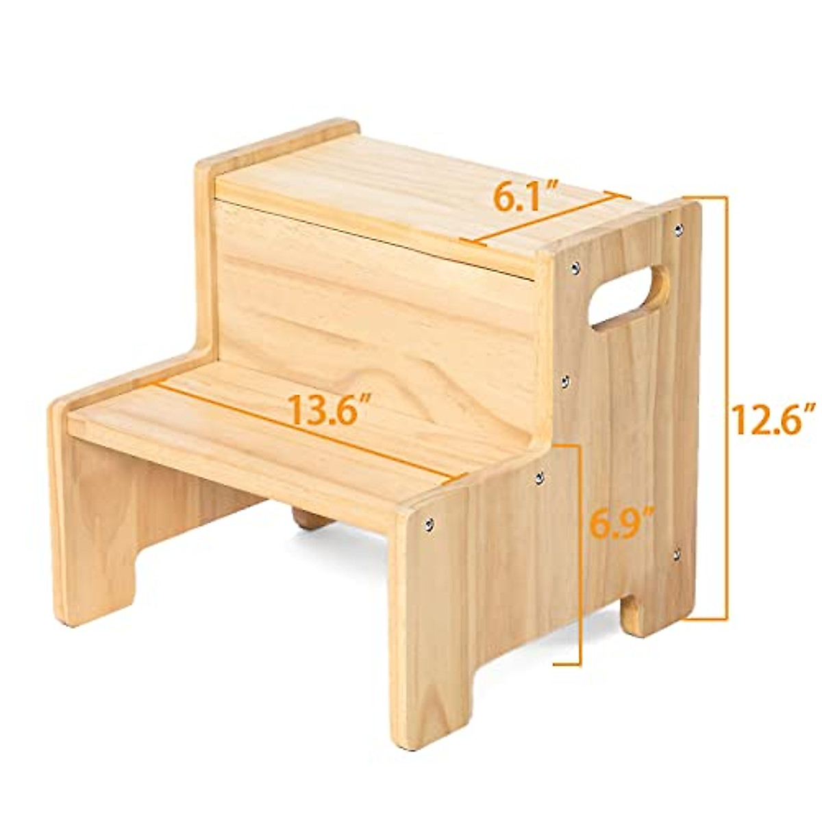 Toddler Wooden Step Stool for Kids Bathroom Potty Training and Reaching High, 2 Step-up Seat Ladder, Solid Wood Structure of Strong Durability, Natural Wood