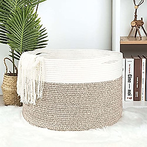 MINTWOOD Design Extra Large 22 x14 Inches Decorative Woven Cotton Rope Basket, Laundry Basket, Blanket Basket, Baby and Dog Toy Storage Baskets Bin, Kid Laundry Hamper, Towel Basket, Light Brown