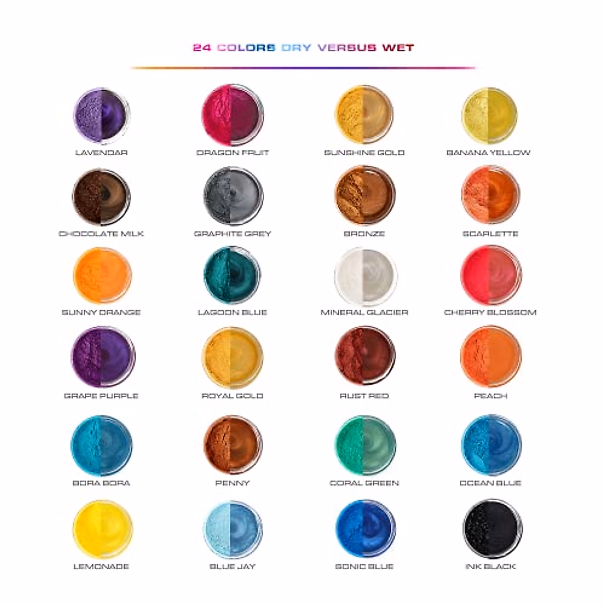 KP Pigments Pearlescent 100% Pure Fine Mica Powder - 24 Color Assortment Naturally Pigmented Multipurpose DIY Arts and Crafts, Dye, Soap Making, Cosmetics, Epoxy Resin, Paint, and More!