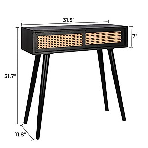 Console Table, Small Entryway Table, Console Tables for Entryway, Rattan Dresser Side Table Black Entry Table Narrow Console Table Modern Hallway Table Boho Sofa Table for Living Room, Vanity Desk