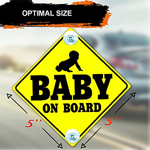 2 PC Baby on Board Sign - 5 x 5 Baby on Board Sticker for Cars - Baby on Board Suction Signs for Car - Baby in Car Sign - Funny Baby on Board Sign