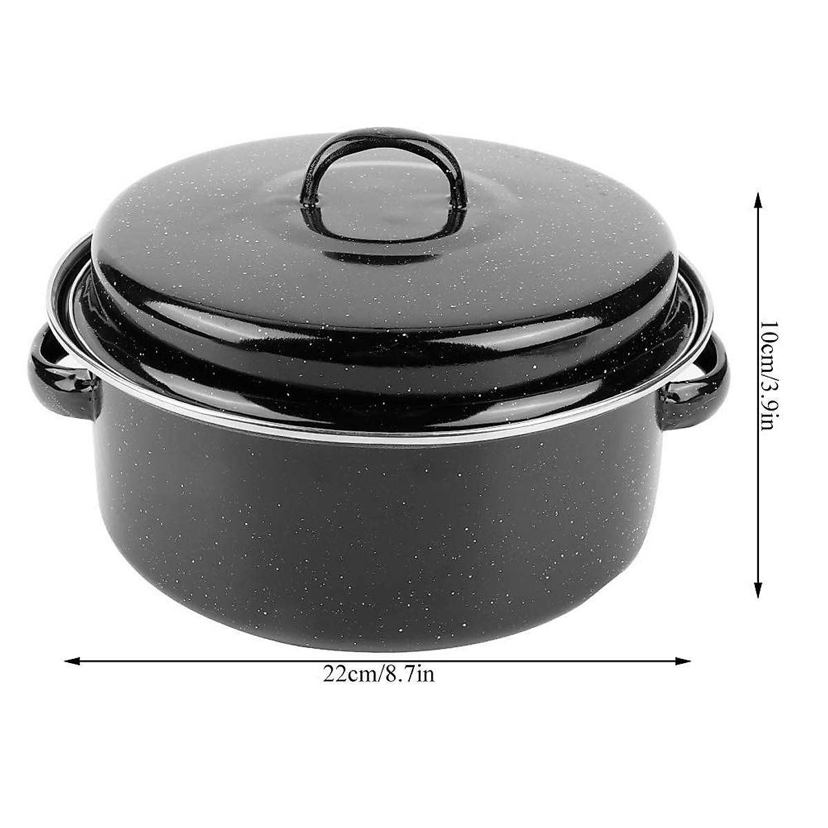 Roaster Pan with Lid, 8.7in Small Roasting Pan Black Enamel Oval Roaster Pan Turkey Roasting Pan for Barbucue Steak Sweet Potato Meat