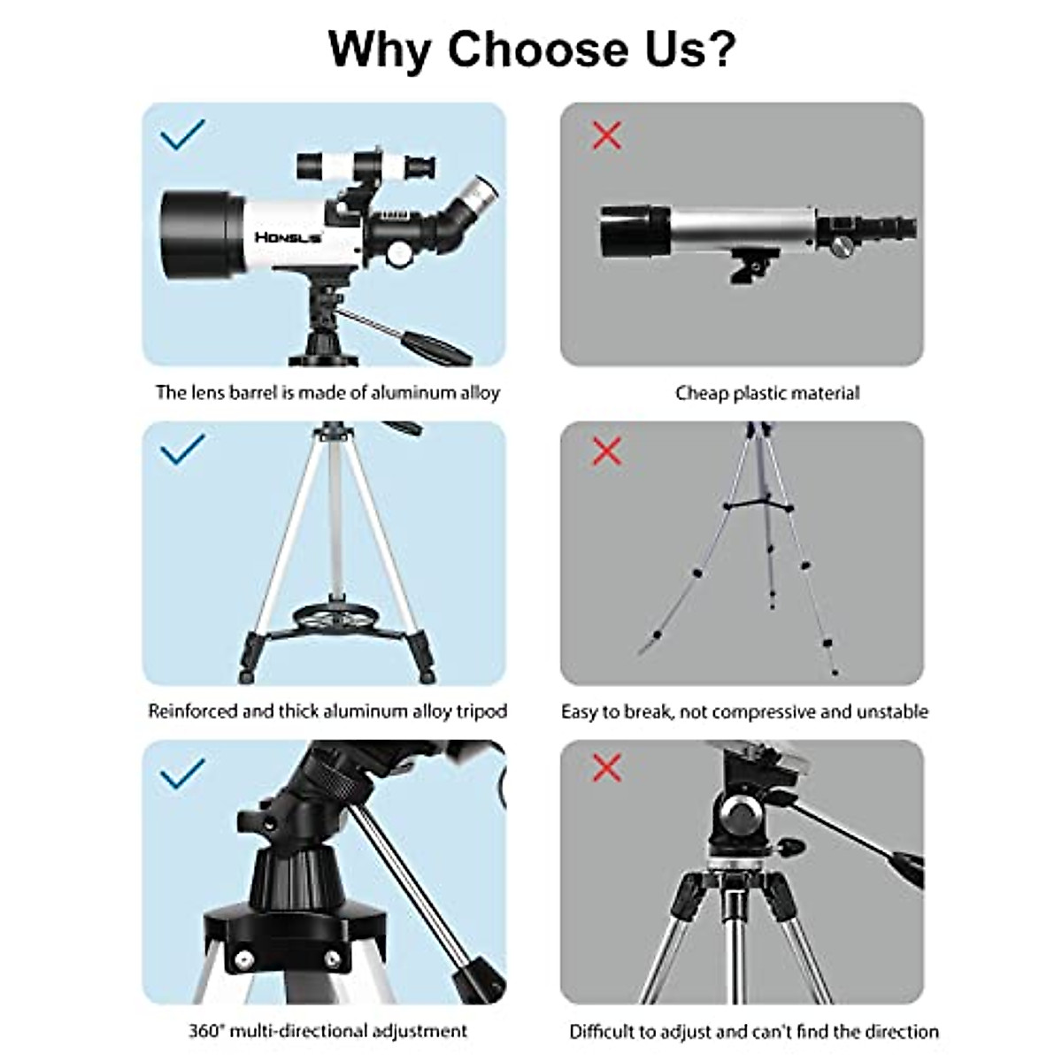 Telescope, 70mm Aperture 500mm Telescopes for Adults Astronomy & Kids Beginners, Fully Multi-Coated Travel Refractor Telescopes with Phone Adapter, Wireless Control, Astronomy Gift for Kids