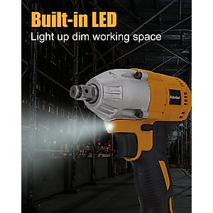 Adedad 20V Brushless 1/2 inch Cordless Impact Wrench with Battery, Fast Charger, LED Light - 240 ft-lbs Torque 3000 RPM