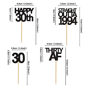 Keaziu 48 Pack Black Straight Outta 1994 Cupcake Toppers Happy 30th Cupcake Toppers Thirty AF Cupcake Toppers 30 Years Birthday Party Decoration | black 1994