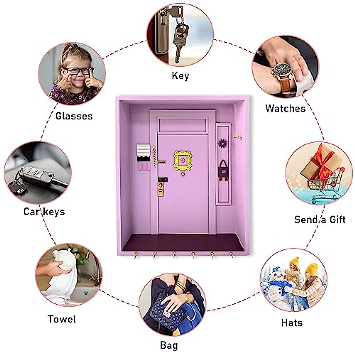 Friends Key Holder,Friends TV Show Merchandise,Friends TV Show Gifts,Friends Fan Art Key Holder,Purple Handmade Wooden Key Hooks Key Hangers for Wall Decorative,Entryway,Bathroom,Living Room Office