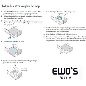 EWO'S LP42 Replacement Projector Lamp for ELPLP42/V13H010L42 Epson Powerlite 83+ 83C 83 83H 410W 822P 822+ 83V+ EMP-83H EX90 Lamp Bulb Replacement