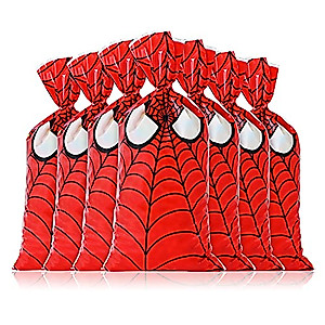 Lecferrarc 100 Pcs Spider Web Print Treat Bags Spider Cellophane Candy Bags Plastic Goodie Storage Bags Spider Hero Party Favor Bags with Twist Ties for Kids Hero Theme Birthday Party Supplies