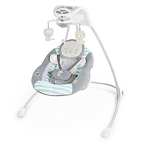 Ingenuity InLighten 6-Speed Foldable Baby Swing with Light Up Mobile, Swivel Infant Seat and Nature Sounds, 0-9 Months 6-20 lbs (Blue Landry the Lion)