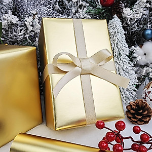 LDGOOAEL Mini Short Small Christmas Wrapping Paper Roll (17 inches X 32.8 feet) - Matte Gold for Holiday, Birthday, Wedding, Baby Shower …