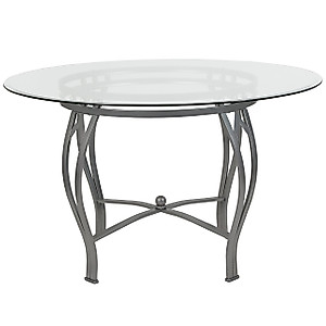 Flash Furniture Syracuse Round Glass Dining Table with Metal Frame, 48'', Silver