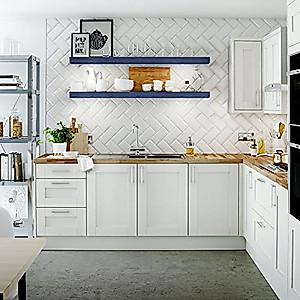 Habudda Floating Shelves, Wall Decor Wood Shelf for Bathroom Bedroom Kitchen Living Room Hanging Mounted Storage, Extra Long 35.5 Inch Set of 2, Wooden Rustic Navy Blue