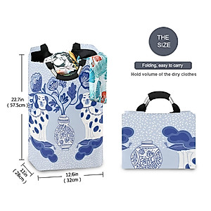 pnyoin Laundry Basket with Padded Handles, Collapsible Waterproof Laundry Hamper for Bathroom Bedroom, Clothes Hamper Stands Up Well(Staffordshire Dogs)