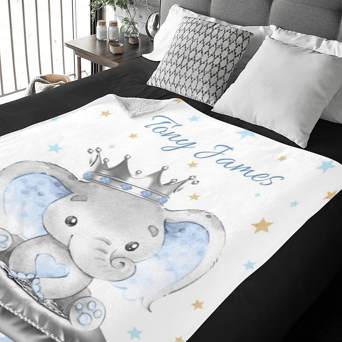 Personalized Baby Swaddle Blanket with Name,Custom Fleece Throw Kids Blanket,Baby Blanket for Girls/Boys with Elephant Decor,Newborn Gifts for Baby Shower/Toddler Bed.30x40