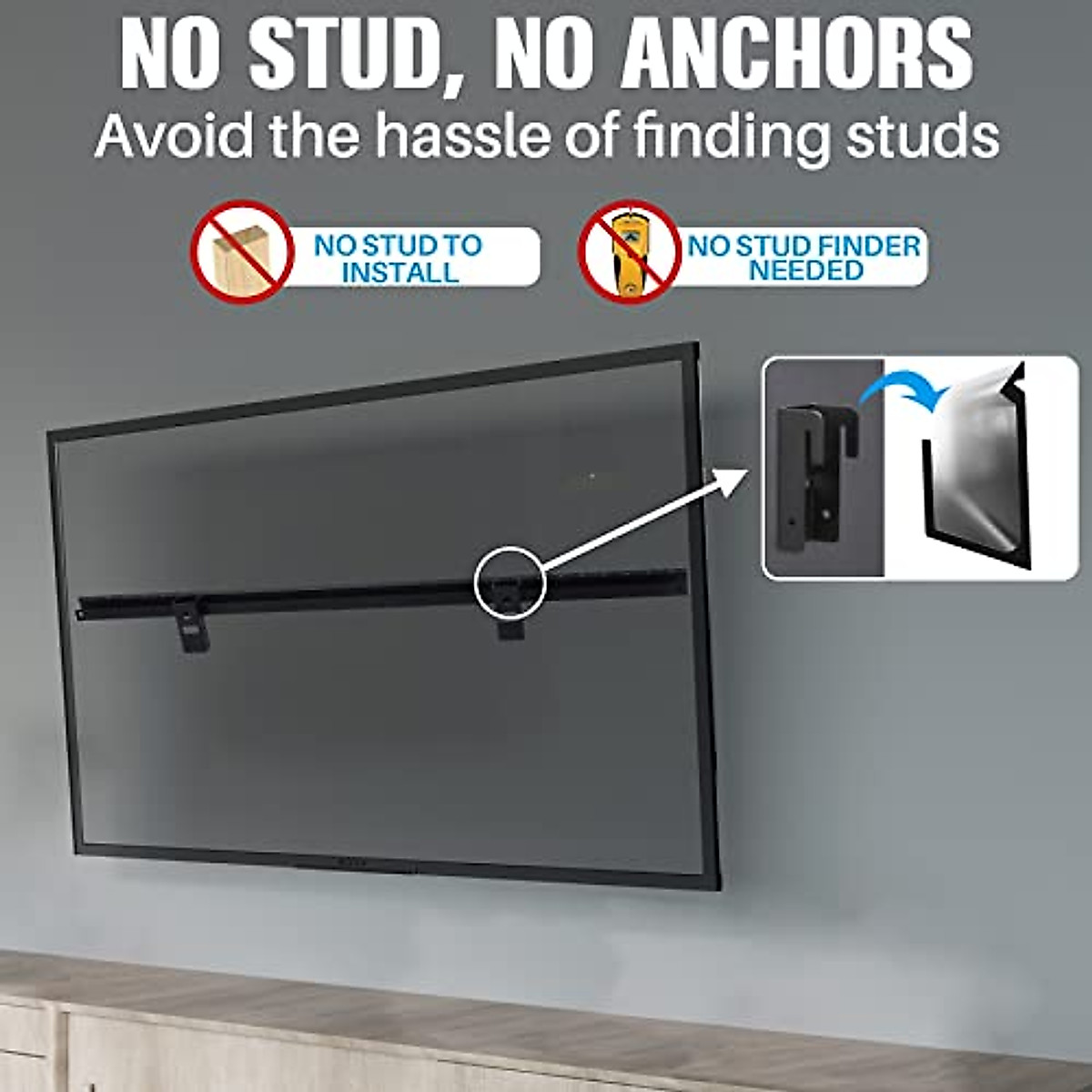 Studless TV Wall Mount, Heavy Duty Drywall TV Bracket Hanger for 22-55 inch Flat Screen TVs, No Stud, No Drill, No Anchors, Easy Install with All Hardware Included