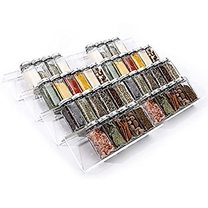 Clear Acrylic Spice Drawer Organizer, 4 Tier- 2 Set Expandable From 13" to 26" Seasoning Jars Drawers Insert, Kitchen Spice Rack Tray for Drawer/Countertop (Jars not included)