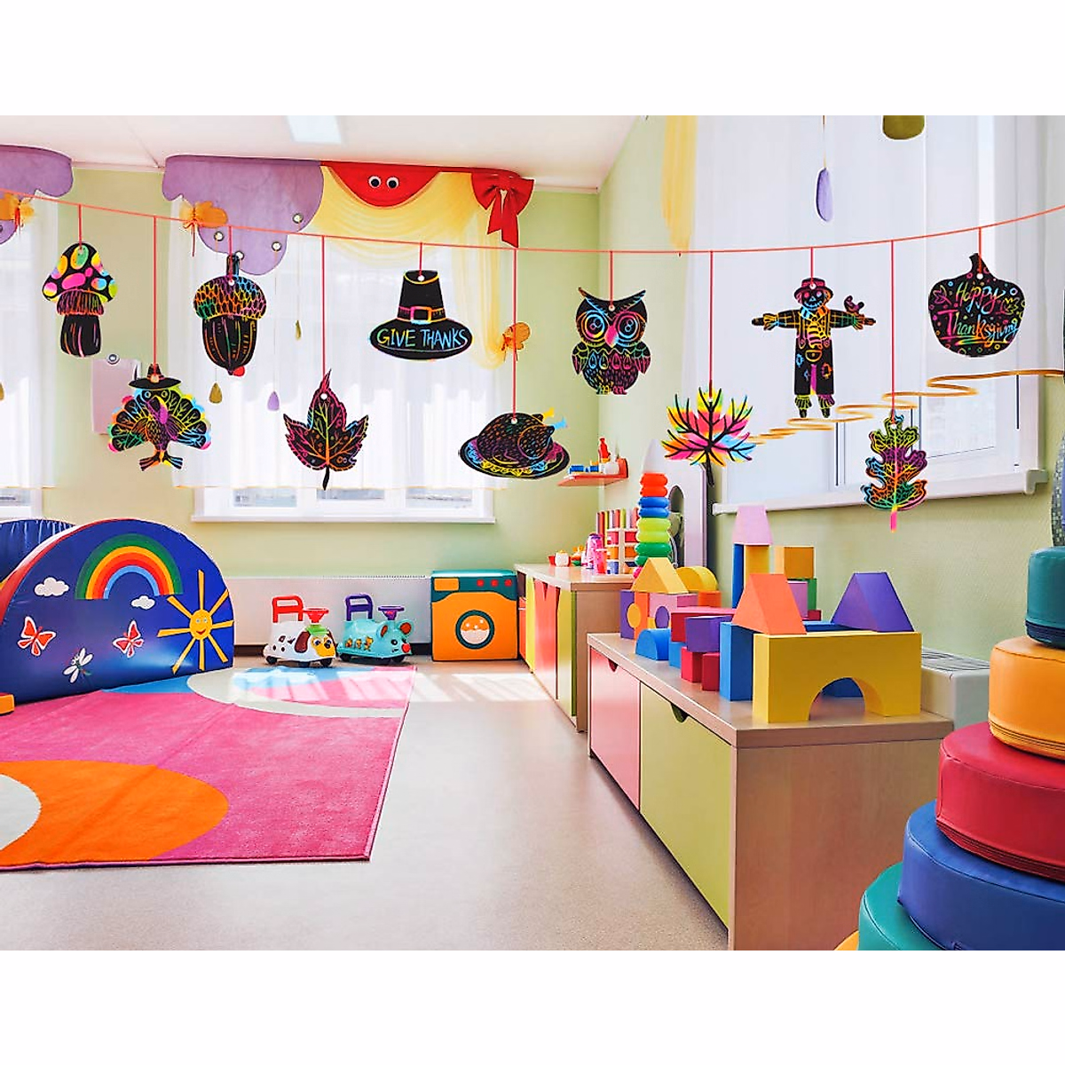 Hohomark Thanksgiving Scratch Off Cards - 24PCS Thanksgiving Crafts for Kids DIY Rainbow Scratch Paper for Thanksgiving Party Thanksgiving Arts and Crafts for Kids