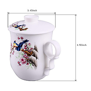CYXChenyu Ceramic Tea Mug with Lid, Anti-scalding Handle Design Ceramic Coffee Mug or Tea Cup Milk Tea Drink Porcelain Cup, Great for Tea Lover Gift (Magpie)