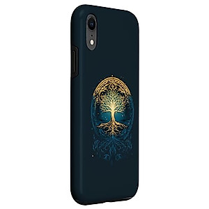 iPhone XR Odin Tree of Life Viking Valhalla Pagan Blue and Yellow Case