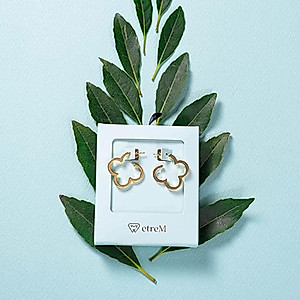 Clover Leaf Earrings, ETREM 14K Gold Plated Lucky Clover Earrrings for women & Girls (Made in Korea) Quality Cuff Earrings Huggie Stud Hoop Earrings for Women Nickel free