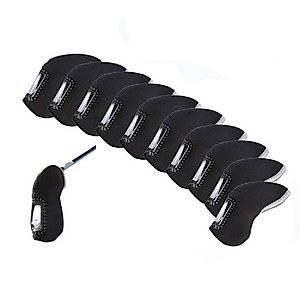 DBYAN Golf Club Iron Head Covers with Plastic Window Display,Neoprene Material Bring for Titleist Taylormade Ping Callaway-Pack of 10,Black