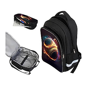 AnySmic Baseball Backpack for School, Kids Bookbag Set with Lunch Box and Pencil Case for Boys, Girls