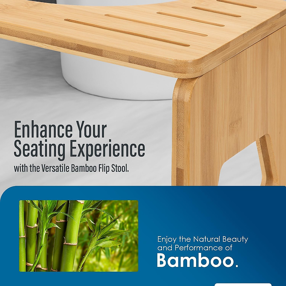 Toilet Stool Squat Adult and Kids - 8 Inches Foldable Poop Stool for Bathroom Bamboo Flip Potty Stool with Anti-Slip Layer - Improve Bathroom Posture and Comfort (Natural Color)