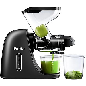Fretta Masticating Slow Juicers, 3-inch Wide Feeding Chute Cold Press Juicer, Celery Juicer, Juicer Machines Vegetable and Fruit,Juice Recipes Included, 2 Speed, BPA-Free, Easy Clean, 200W(Black)