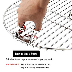 Mydracas Grill Expander Rack Stack Rack Expansion Grilling Rack Stainless Steel Fit Large & XL Big Green Egg Weber Kettle 22 Inches Charcoal Grill Kamado Joe,18" or Bigger Diameter Grill