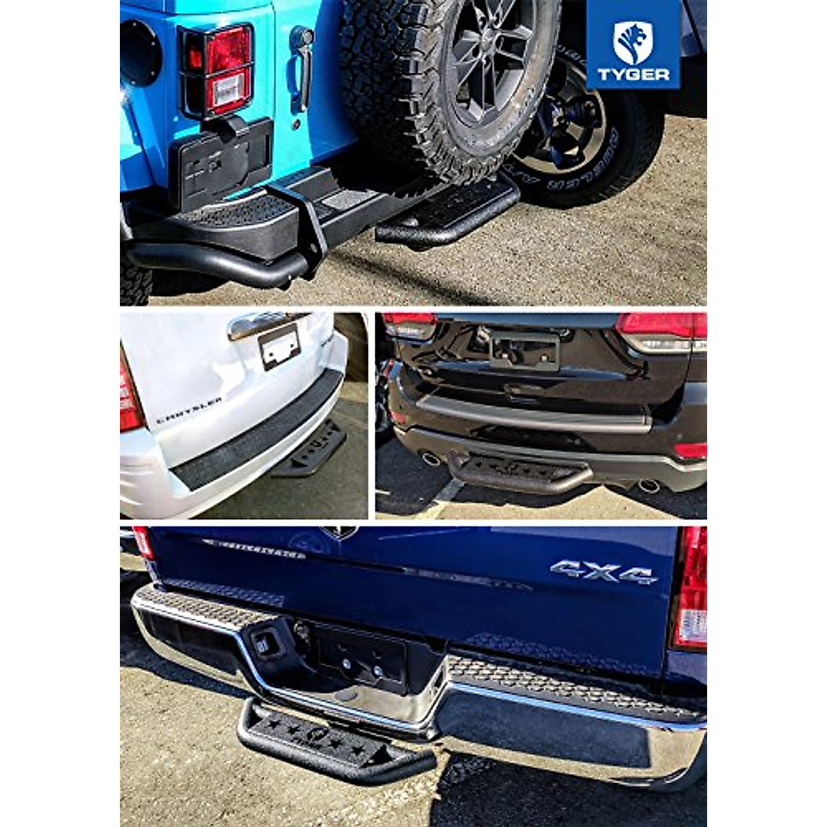 Tyger Auto TG-HS8U81238 Hitch Armor Compatible with Vehicles with 2" Hitch Receiver | Textured Black | Hitch Step | Rear Bumper Guard Protector | with Pin Lock and Stabilizer