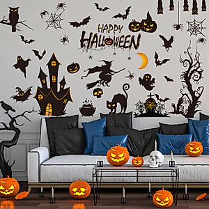 AnyDesign Halloween Wall Decals Bats Ancient Castle Wall Stickers Halloween Removable DIY Wall Art Stickers for Halloween Home Classroom Birthday Party Decoration, 11.8 x 13.8 Inch, 6 Sheets