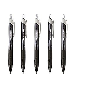 uni-ball Jetstream RT Retractable Roller Ball Pens Rubber Grip 1.0mm Black Ink Value Set of 5