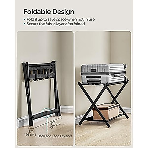 SONGMICS Luggage Racks for Guest Room, Set of 2, Suitcase Stand with Fabric Storage Shelf, Foldable for Space-Saving Storage, Steel Frame, Hotel, Bedroom, Black URLR004B02