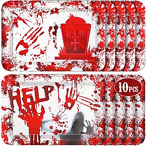 Rtteri 10 PCS Halloween Serving Trays Party Decorations 11 x 7.5 Halloween Food Trays Bloody Handprint Spooky Tray Bloody Paper Trays for Halloween Dessert Cupcake Birthday Party Tableware Supplies