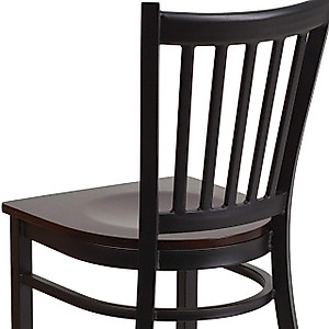 Flash Furniture HERCULES Series Black Vertical Back Metal Restaurant Chair - Walnut Wood Seat